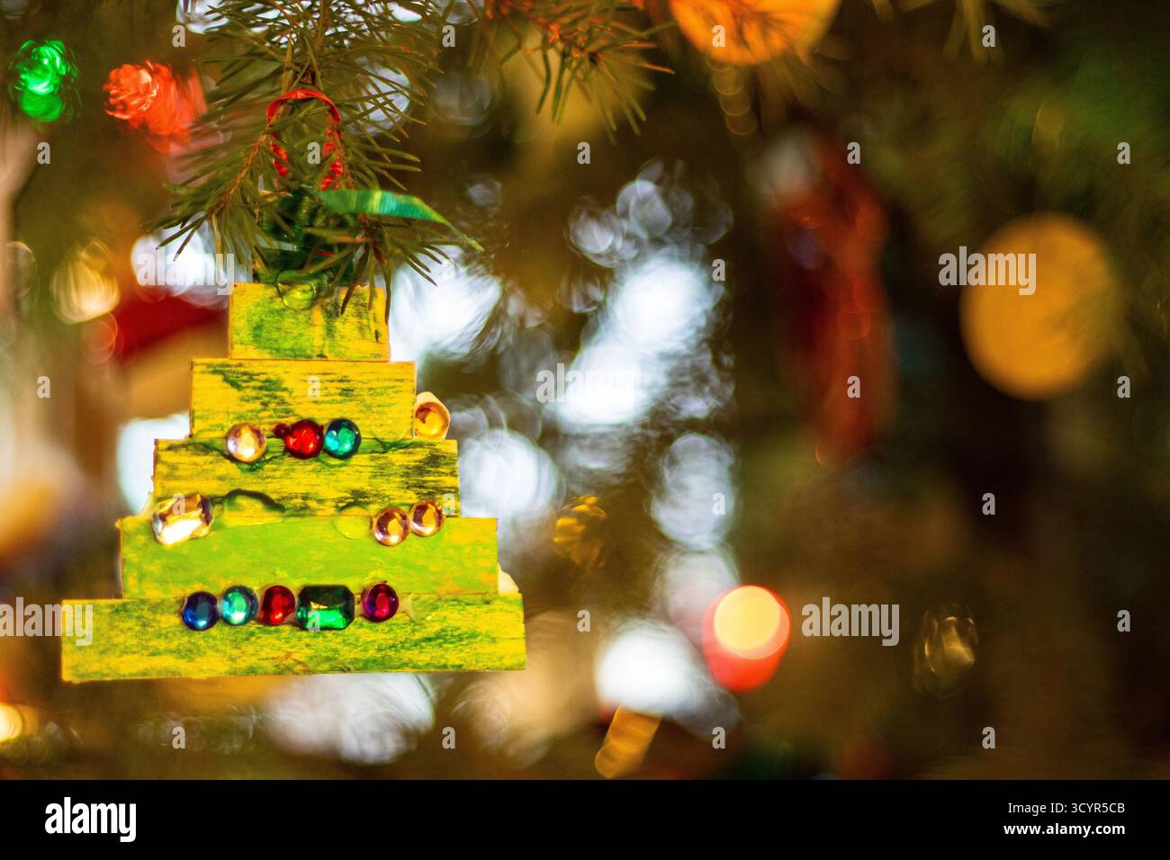 Handmade Wooden Christmas Tree Ornament with Gem Accents Stock Photo ...