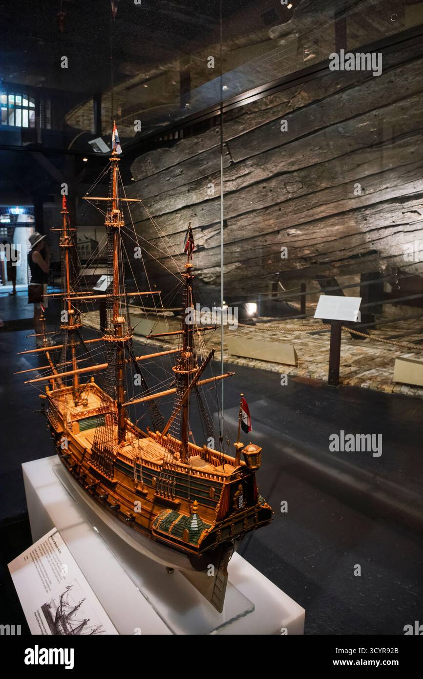 A model of the 'Batavia' in front of the remains of the actual ship on ...