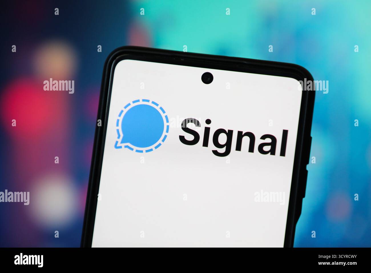In this photo illustration, the Signal messanger logo is seen displayed ...