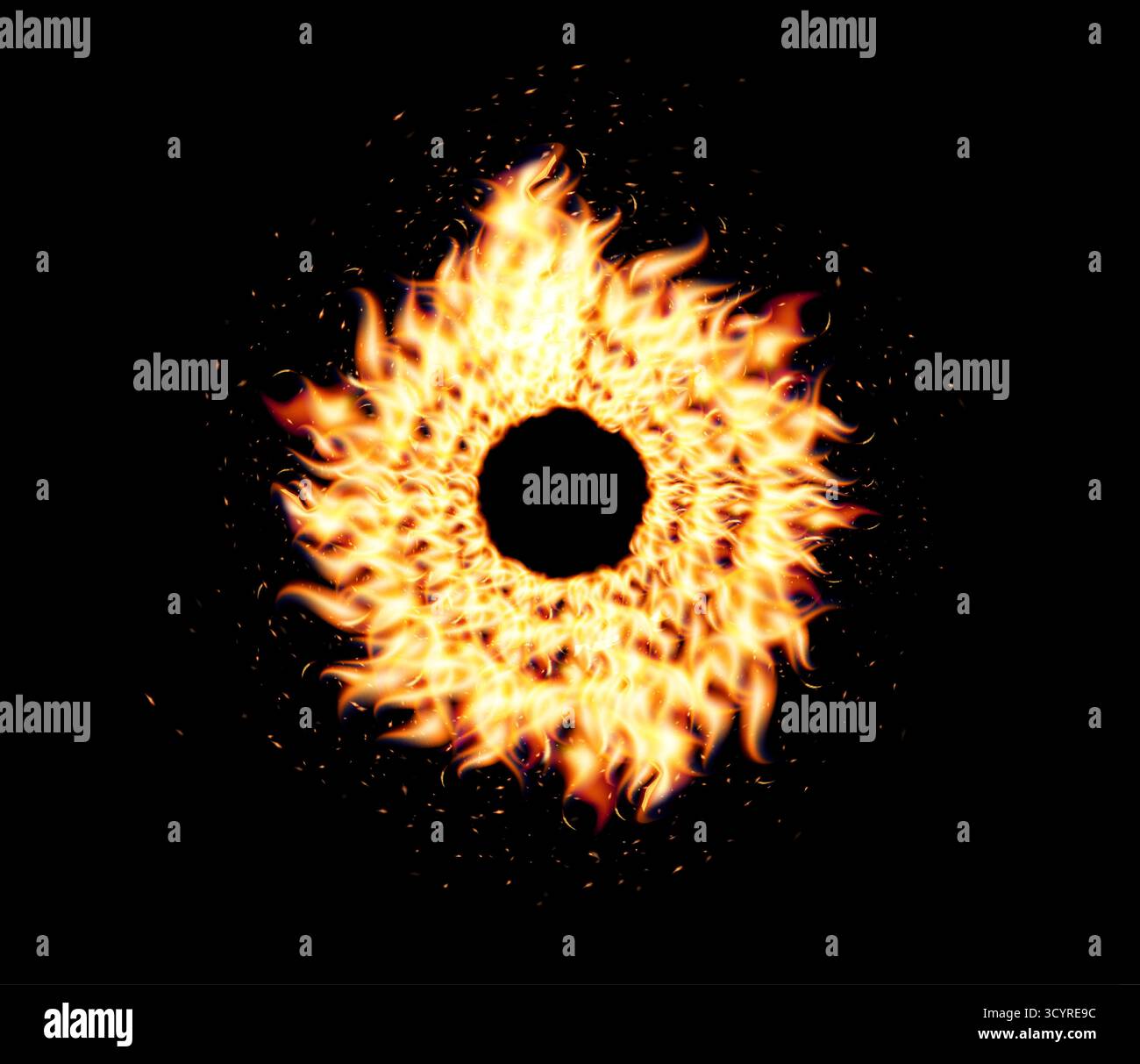 Fire ring, blazing circle, heat flames. Realistic flaming wreath with ...