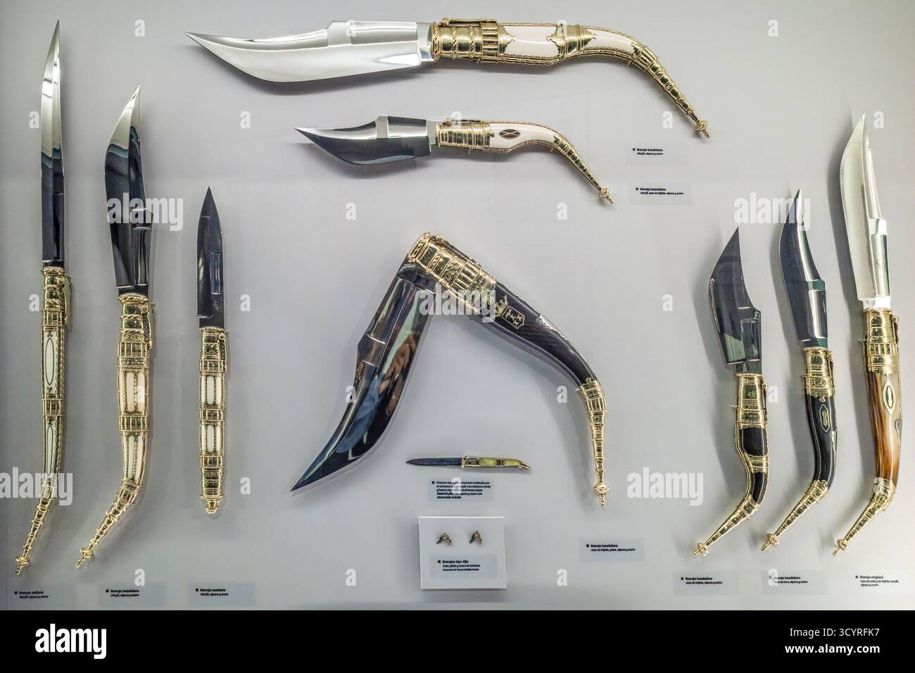 Exhibition of knife models with different designs and materials the ...
