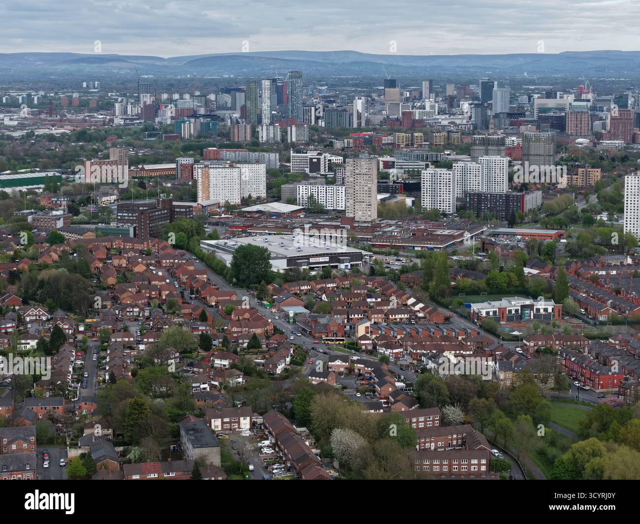 View of urban Manchester showcasing residential areas and skyline in ...