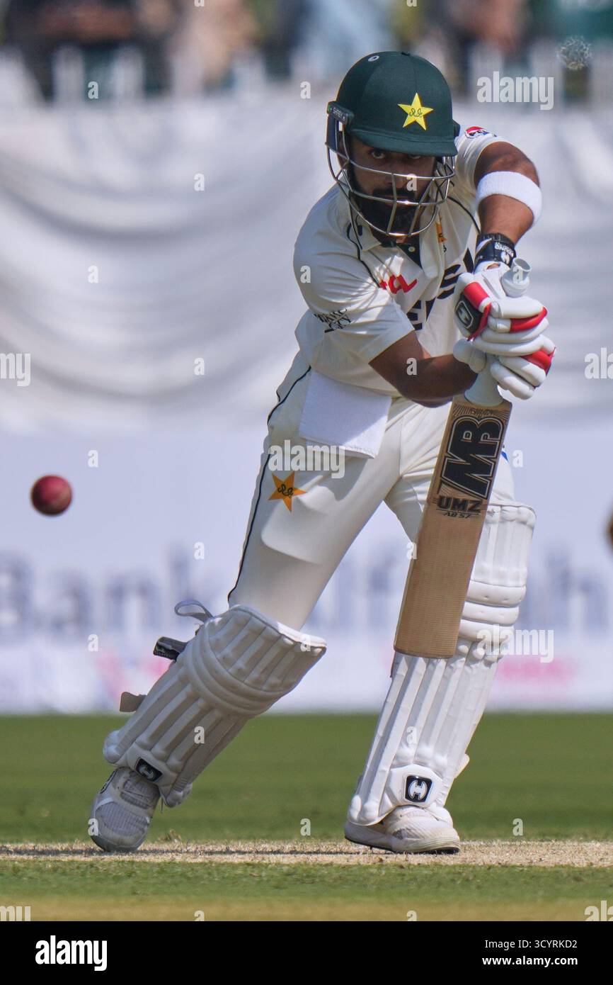 Pakistan's Abdullah Shafique plays a shot during the first day of the ...