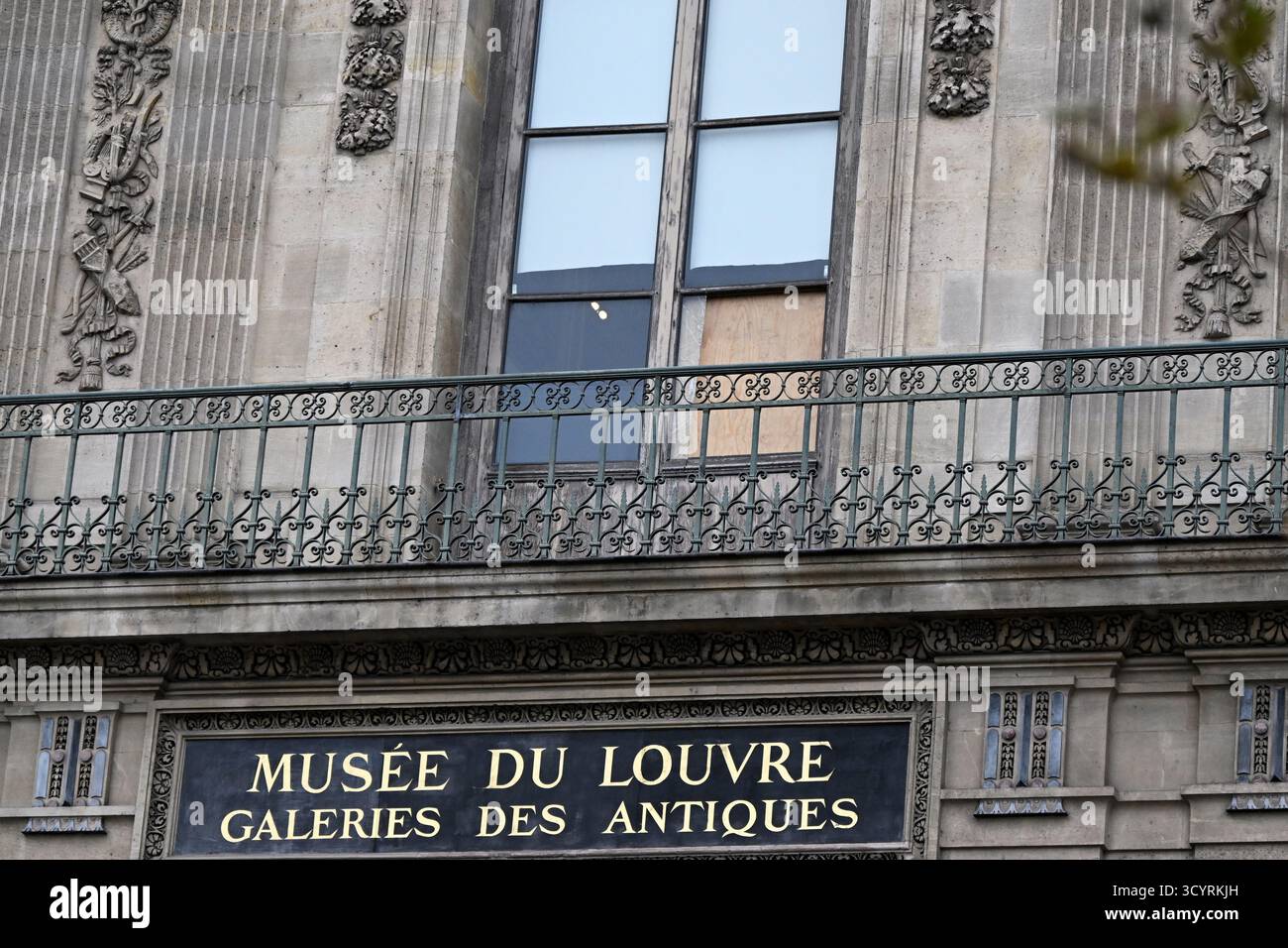 The window of Louvre museum where thieves arrive for the robbery ...