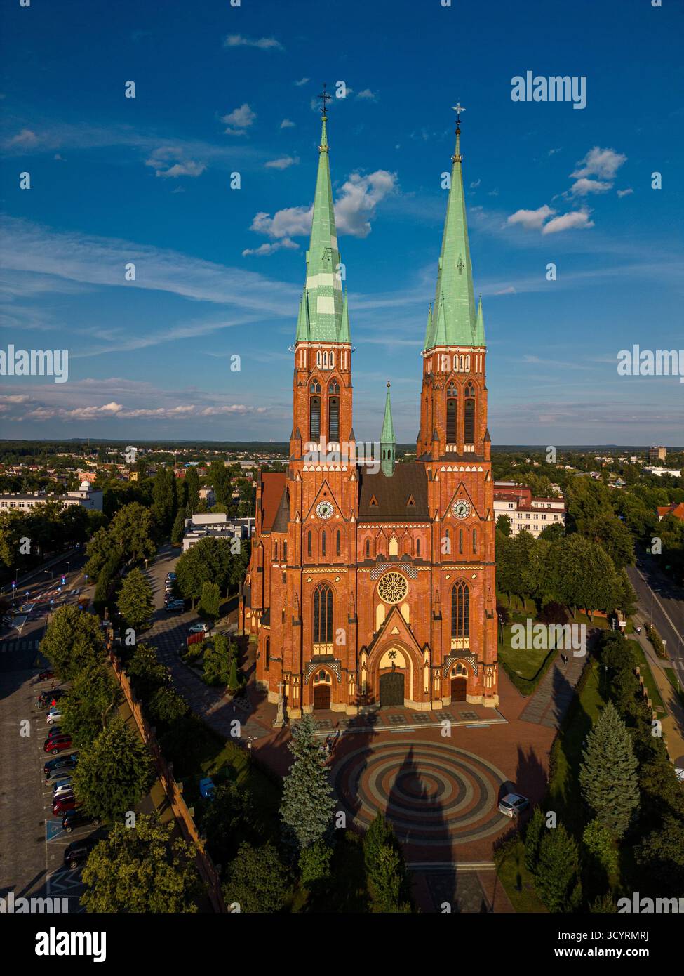 Close-up neo-Gothic red brick facade Basilica Saint Anthony Rybnik ...