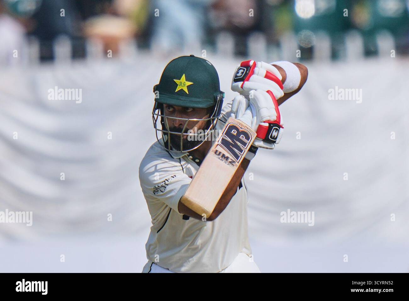 Pakistan's Abdullah Shafique plays a shot during the first day of the ...