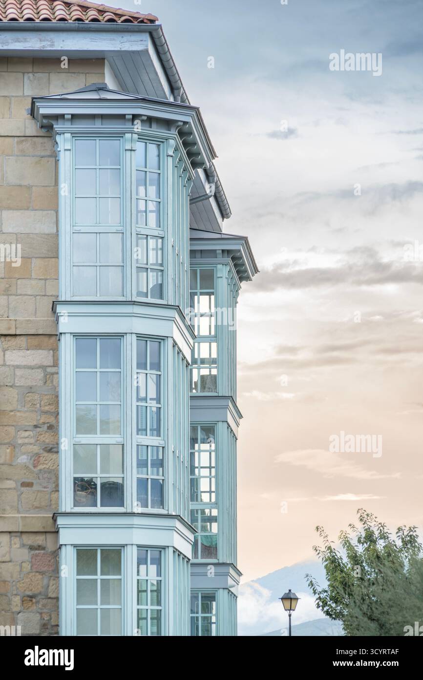 Classic Bay Windows and Stone Facade on Historic Building, Northern ...
