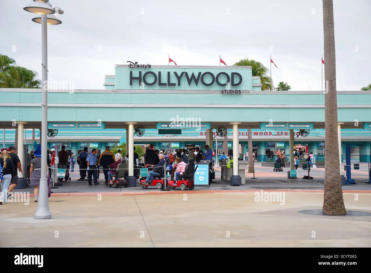Close-up view of Disney’s Hollywood Studios entry sign and ticket gates ...