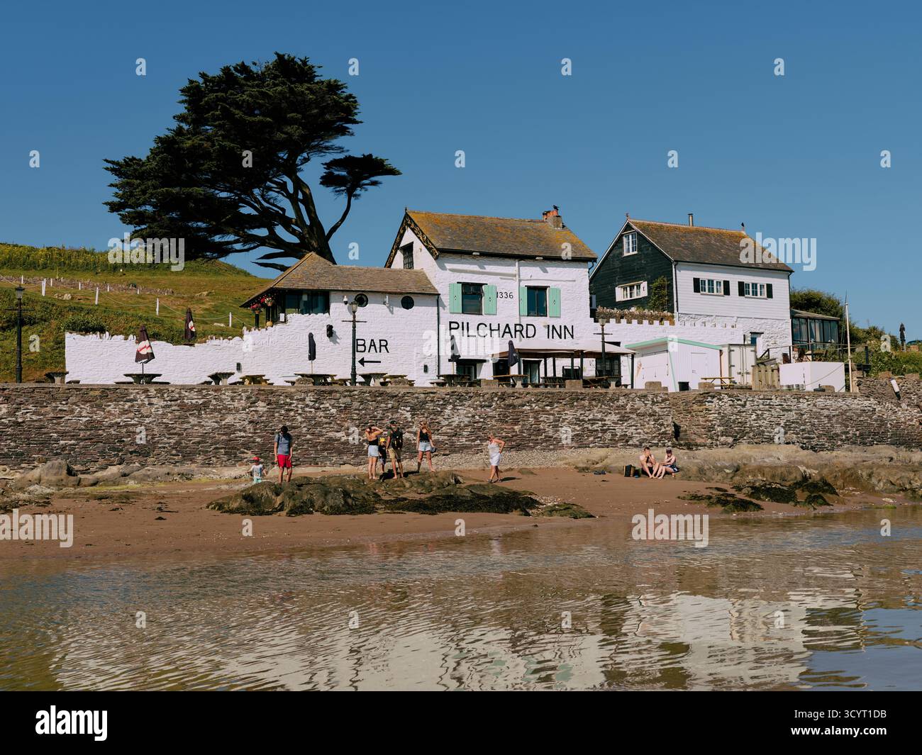 The Pilchard Inn on Burgh Island tidal island on the coast of South ...