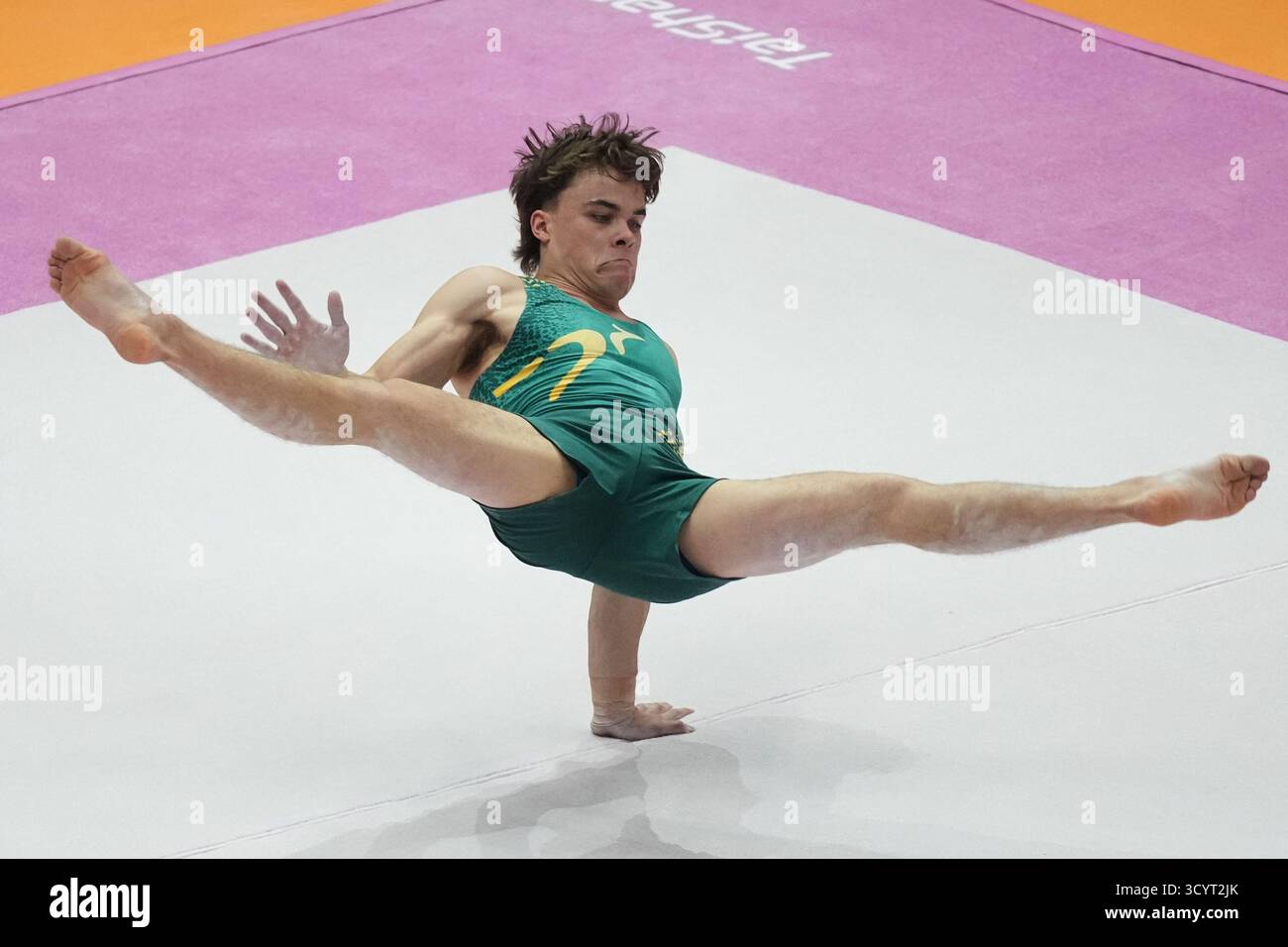 Jesse Moore of Australia performs his floor exercise routine during the ...