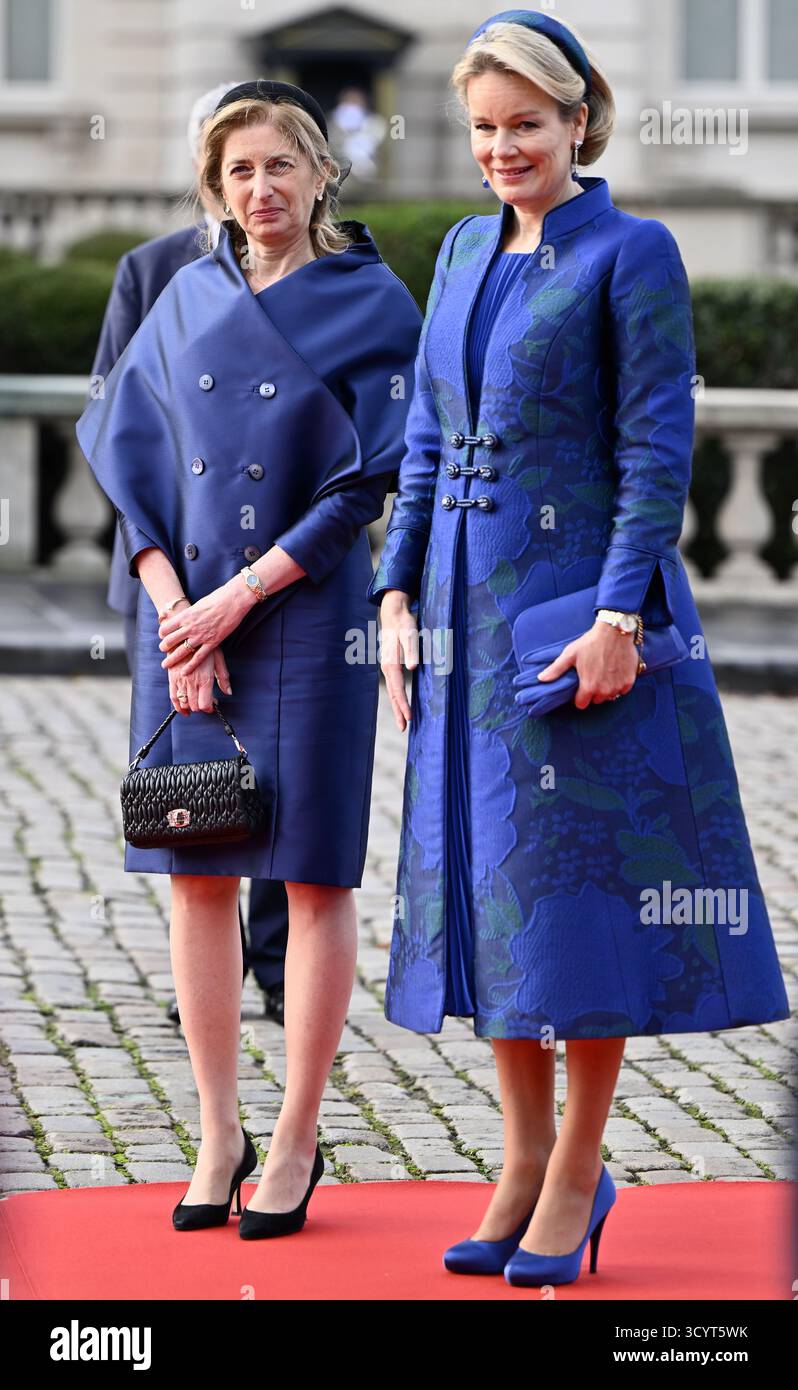 Brussels, Belgium. 20th Oct, 2025. Laura Mattarella and Queen Mathilde ...
