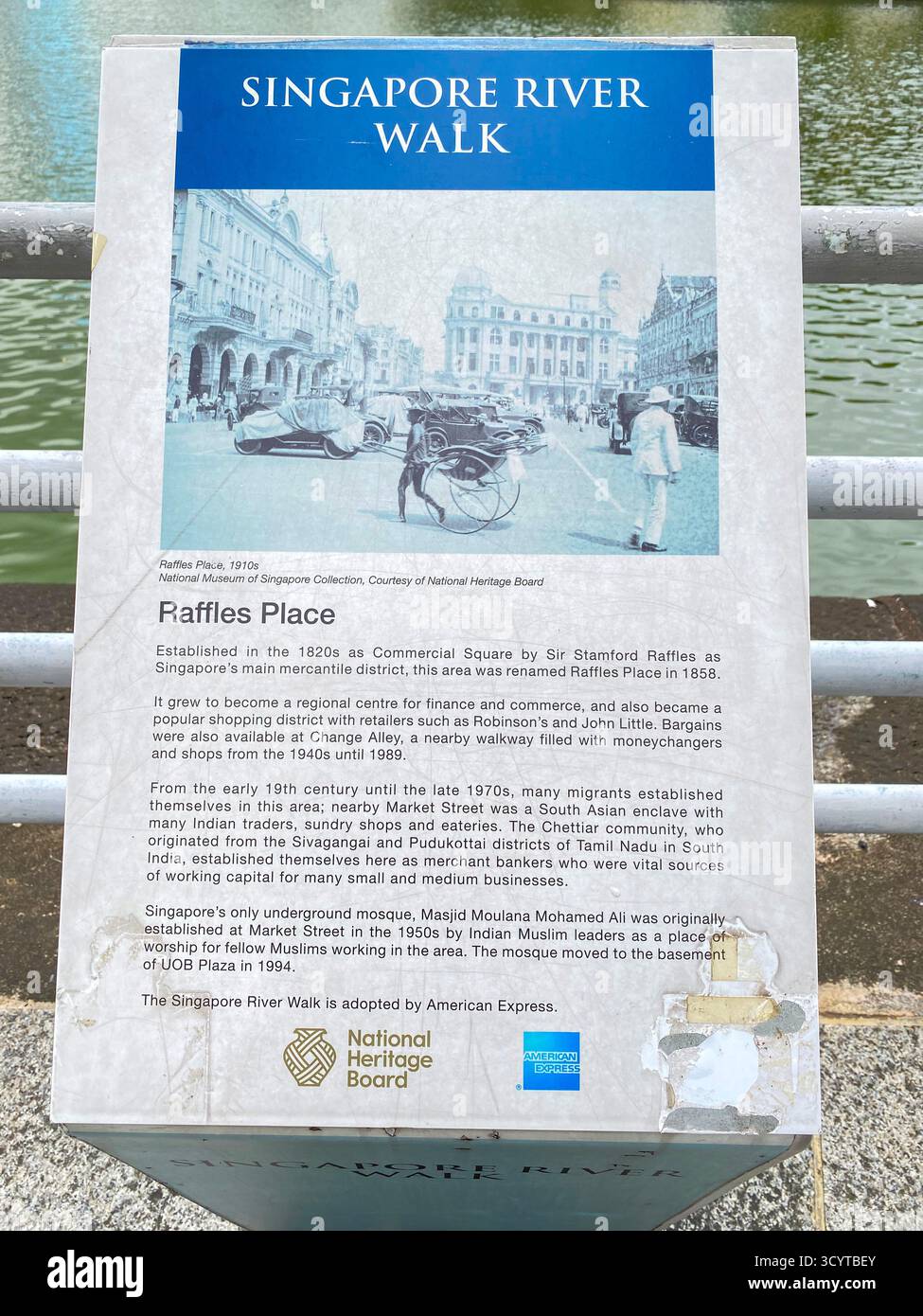 A large visitor’s historical board on Singapore Walk, giving background ...