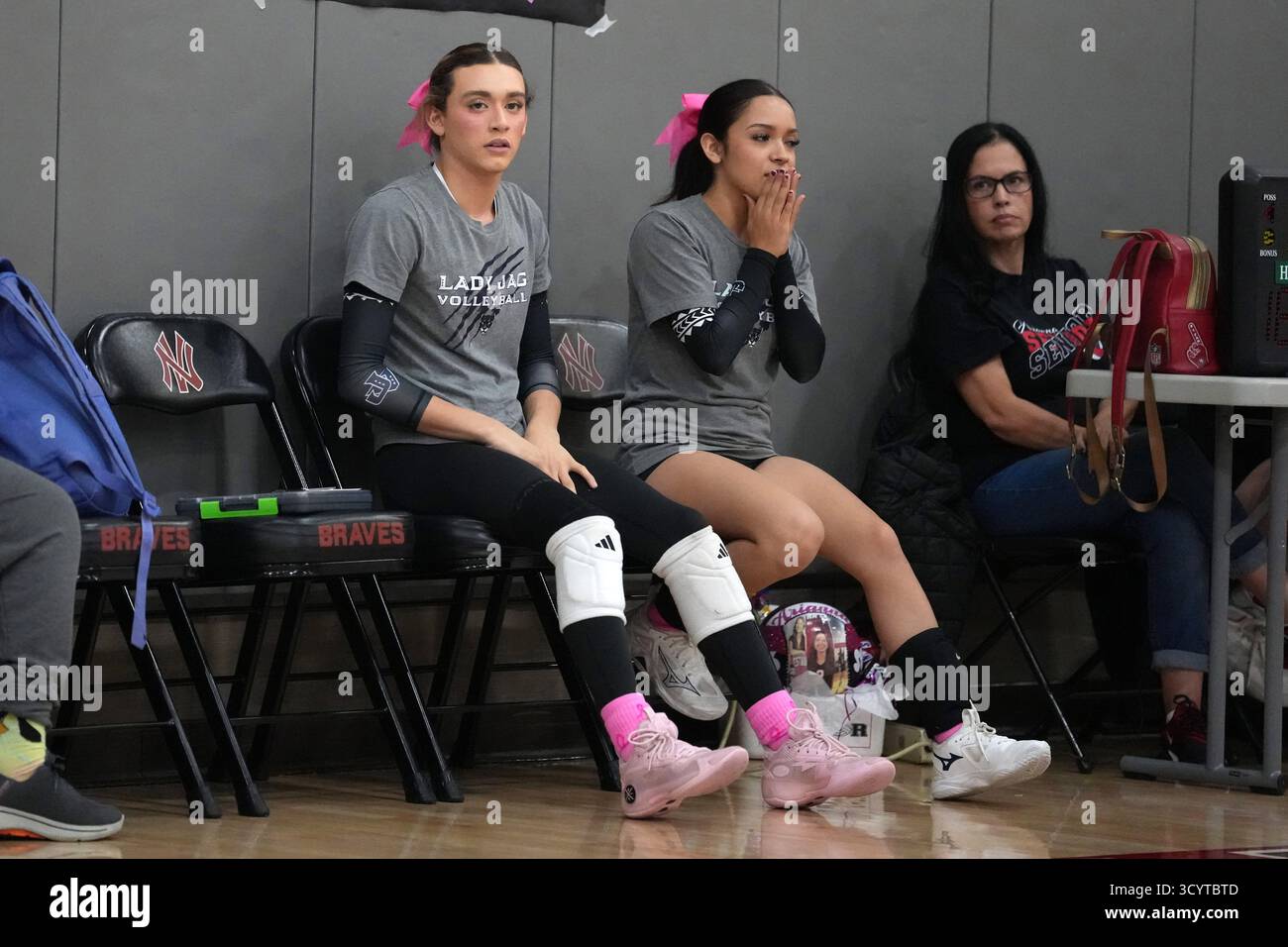 Transgender player AB Hernandez (left) of Jurupa Valley reacts during a ...