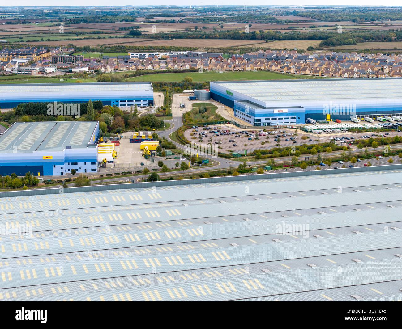Aerial view shows Magna Park logistics park in Milton Keynes ...