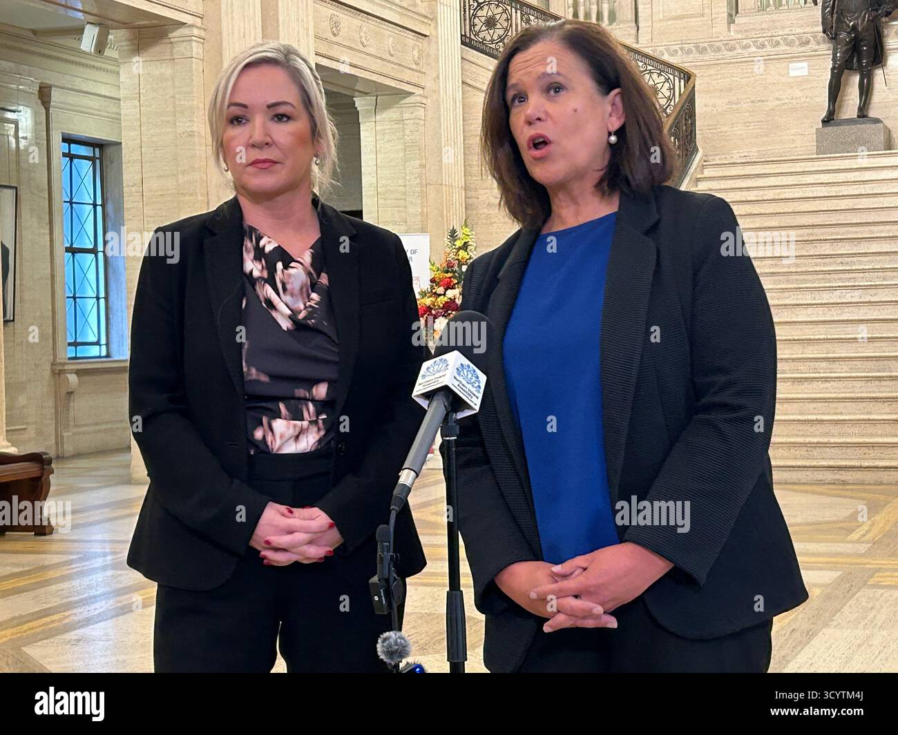 Sinn Fein vice-president Michelle O'Neill (left) and Sinn Fein ...