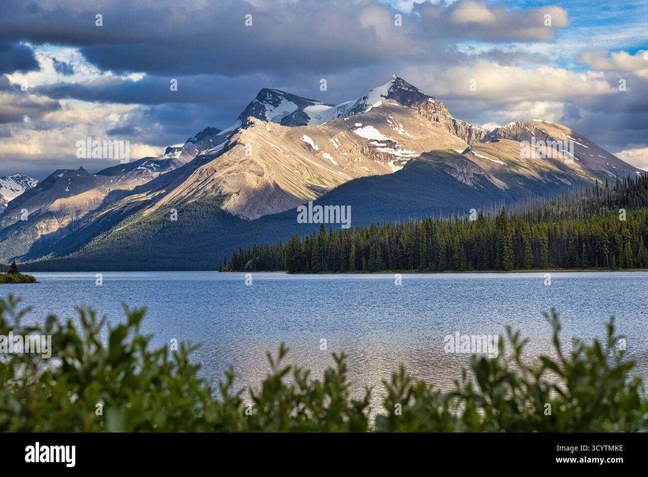 Stunning view of Mount Kerkeslin rising above Jasper Lake in Jasper ...