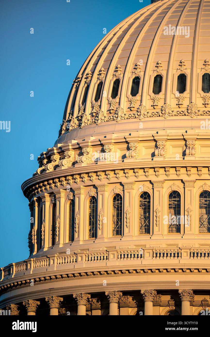 US Capitol Dome Illuminated By Golden Sunlight Washington DC ...