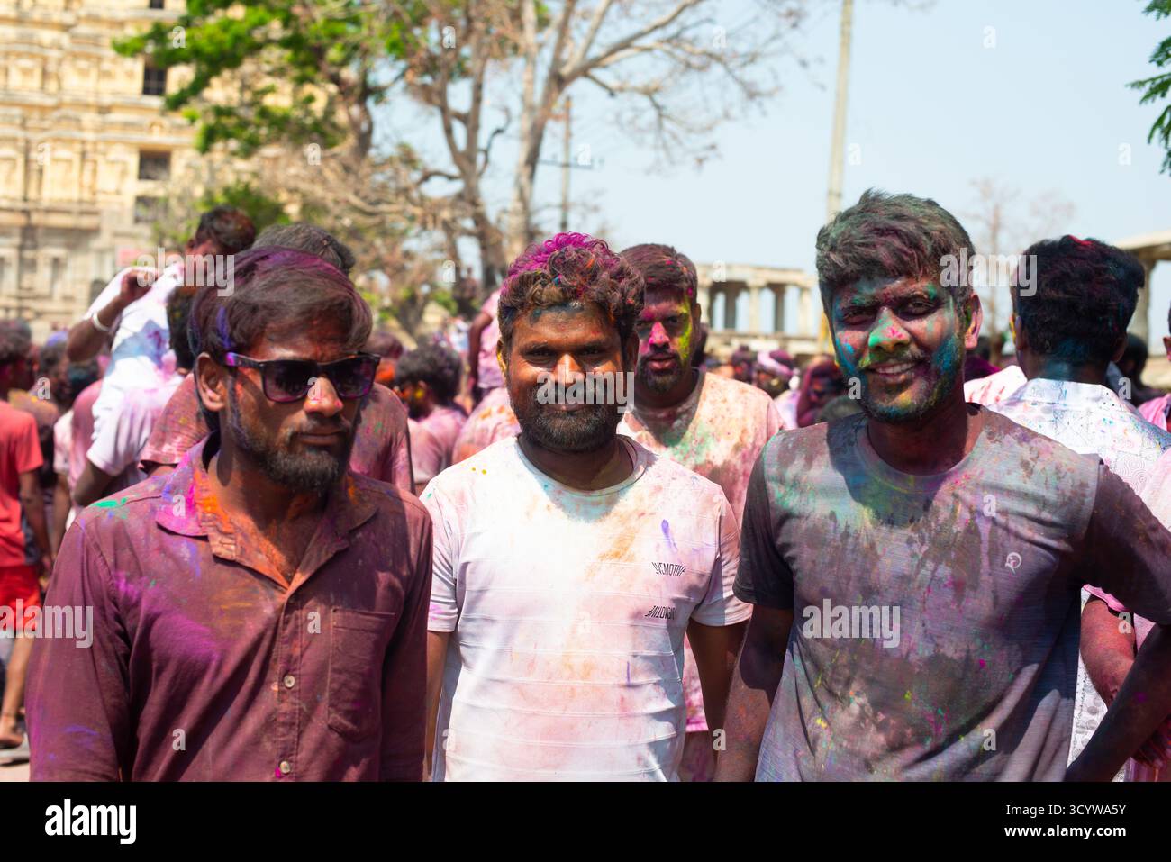 Holi festival in Hampi, people celebrating hindu holiday of colours ...