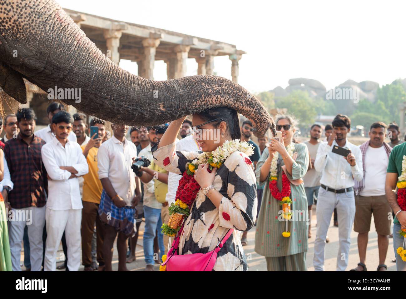 Holi festival in Hampi, people celebrating hindu holiday of colours ...