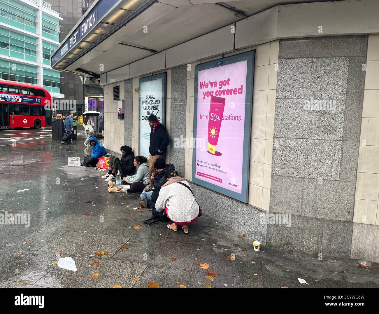 Homeless people outside Warren Street underground station, Tottenham ...