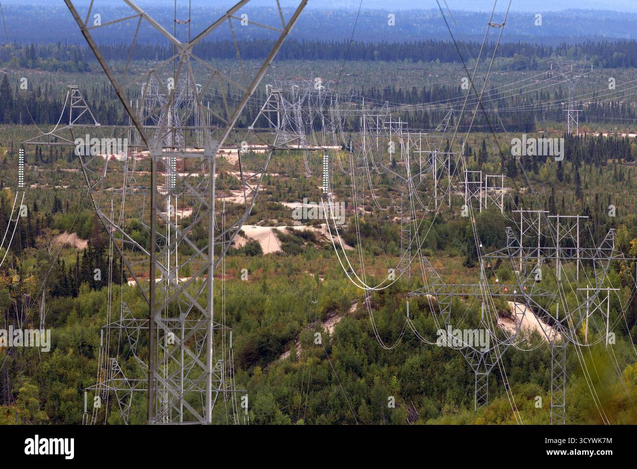 High-voltage transmission towers from the Churchill Falls Generating ...