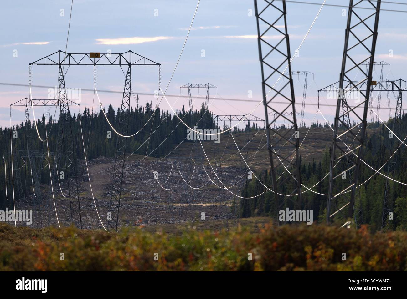 High-voltage transmission towers from the Churchill Falls Generating ...