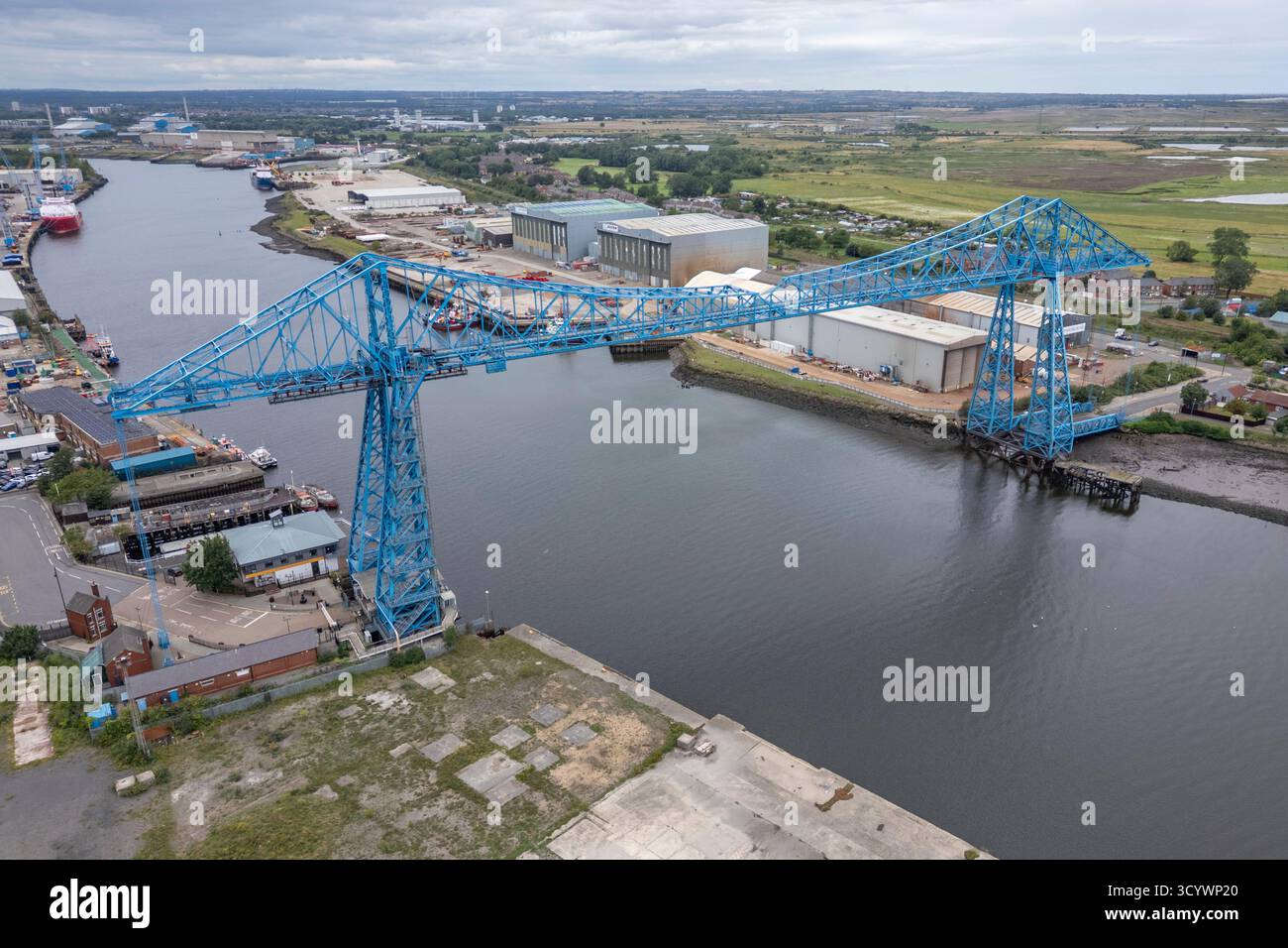 Aerial view of the Middlesbrough Transporter Bridge, Middlesborough ...
