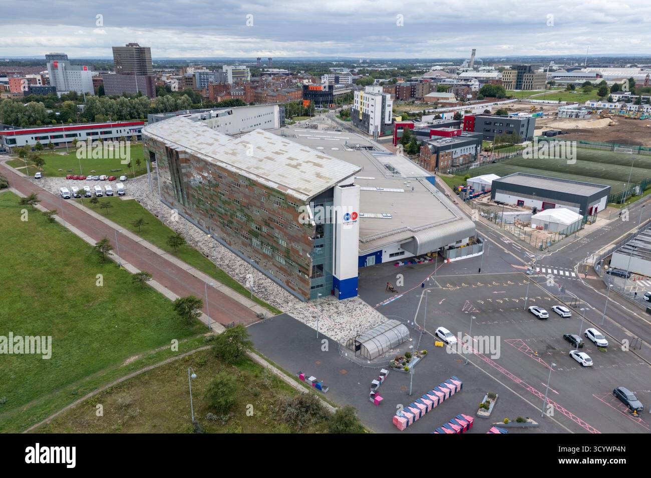 Aerial view of Middlesbrough College, Middlehaven, North Yorkshire, UK ...
