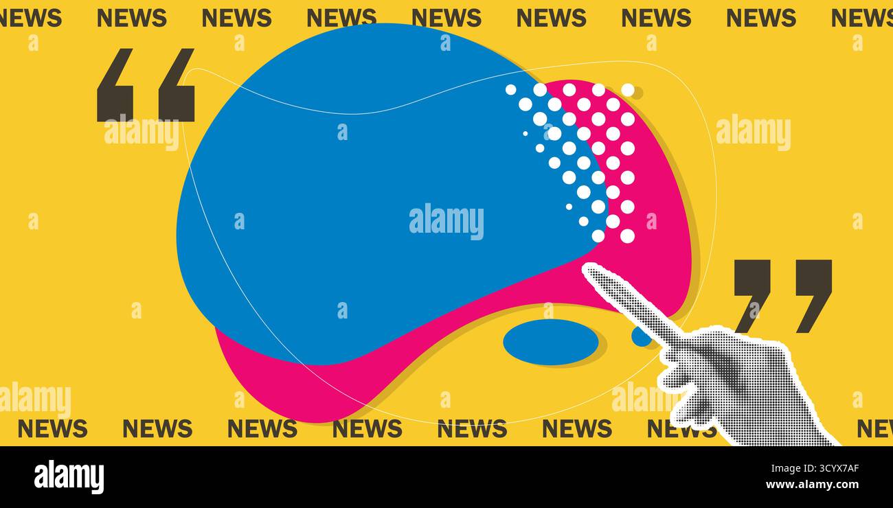 Vibrant news banner in modern style. Collage with halftone elements in ...