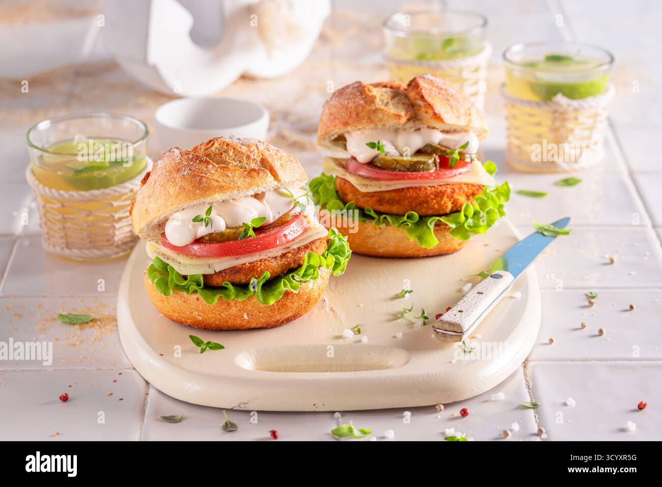 Healthy fish burger made of seafood and vegetables. Fishburger with ...