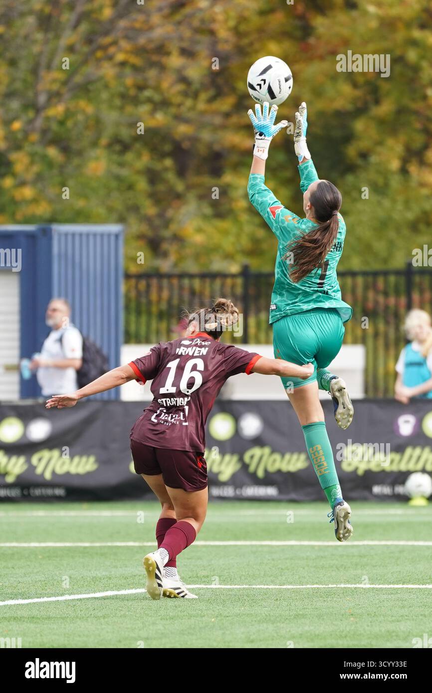 Anna Karpenko #1 of Montreal Roses FC catches the ball during the ...