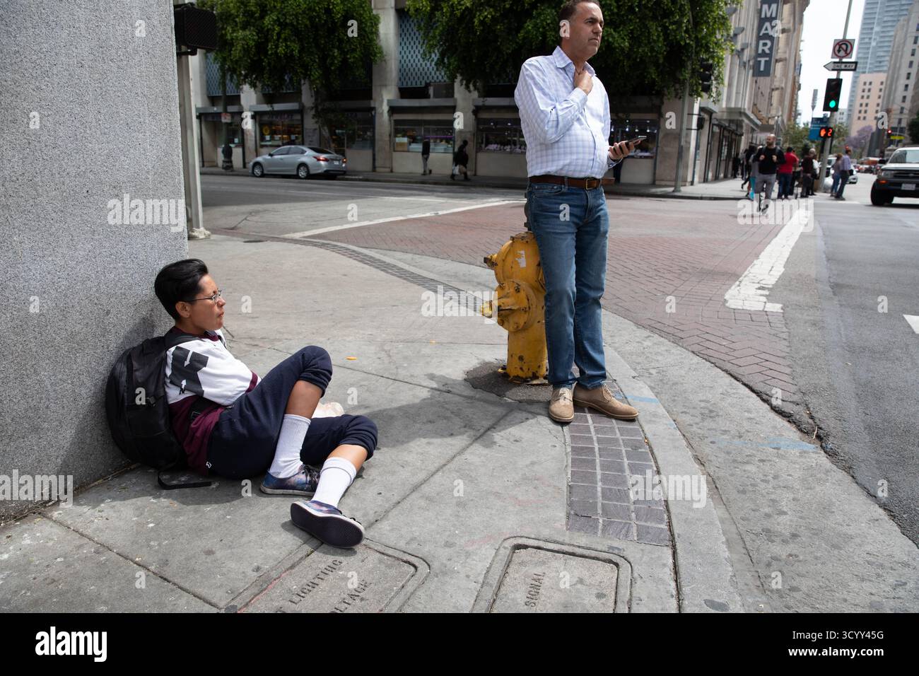 random people, local residents and visitors in Downtown of Los Angeles ...