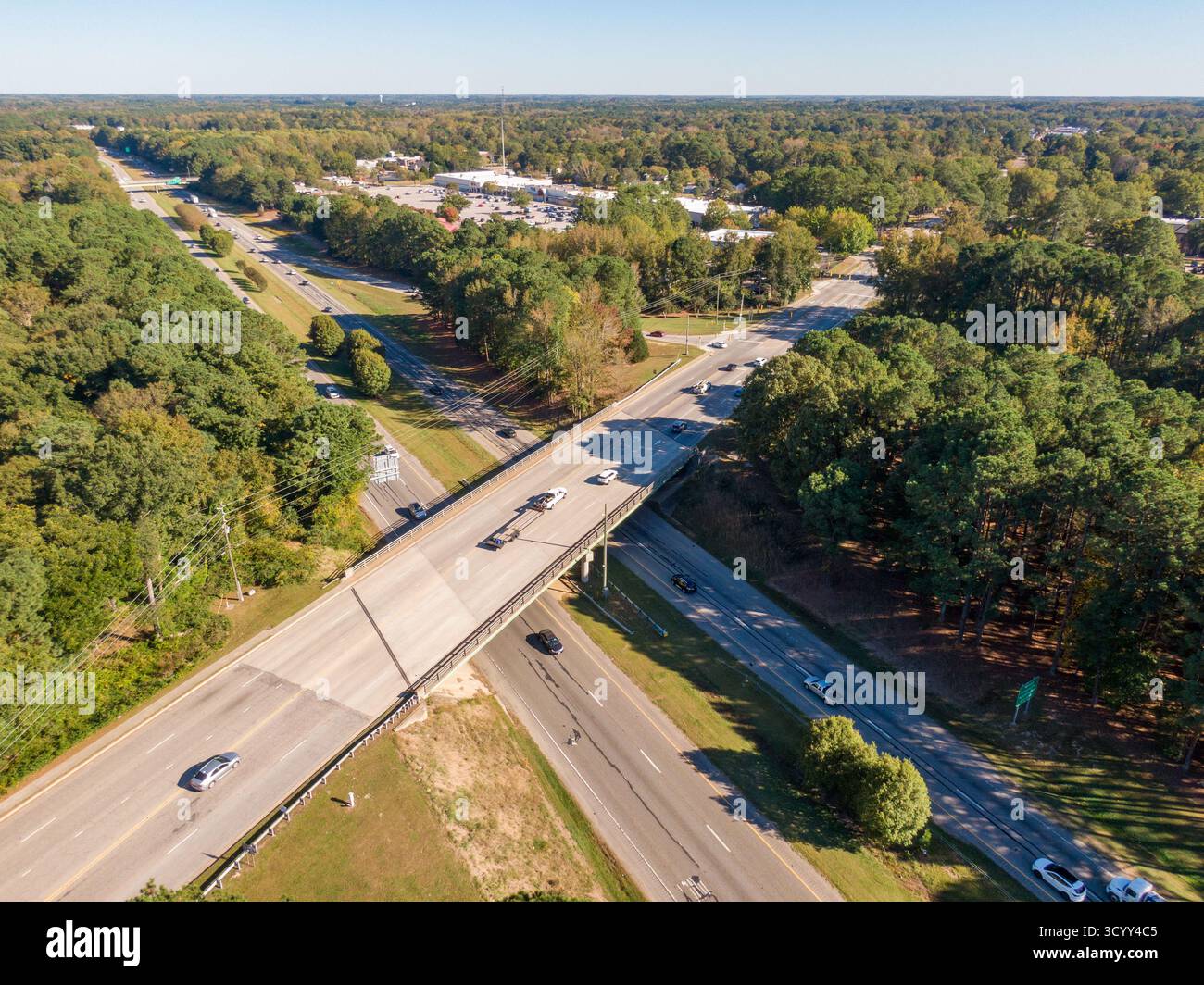 Overhead Drone View of US 64 / Future I-87 Highway Overpass Near ...
