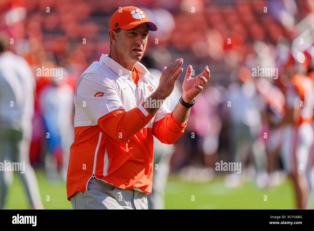 Clemson head coach Dabo Swinney looks on during an NCAA college ...