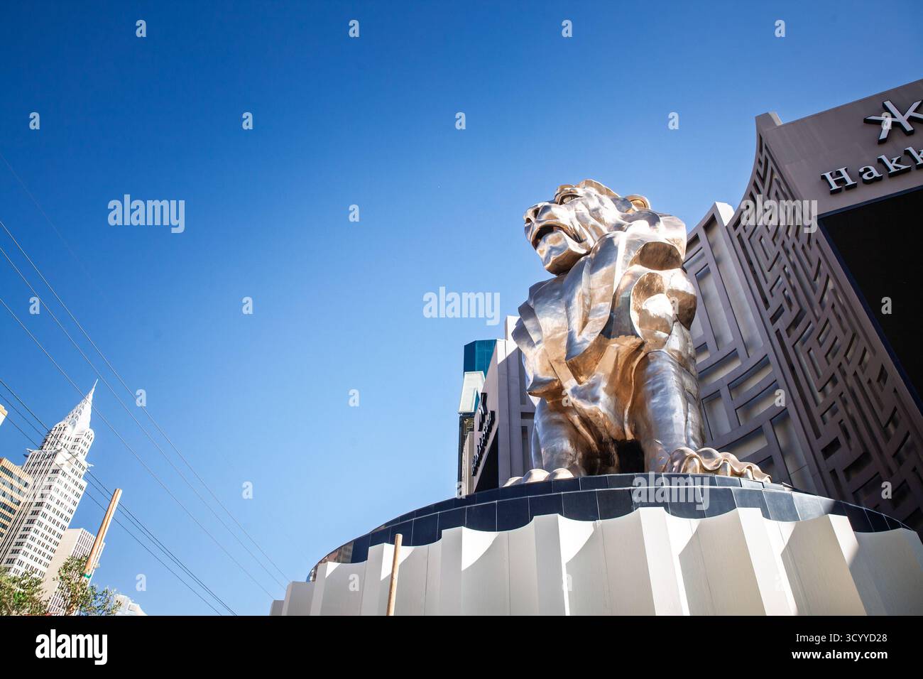 LAS VEGAS - AUGUST 19, 2024: The bronze Leo the Lion sculpture stands ...