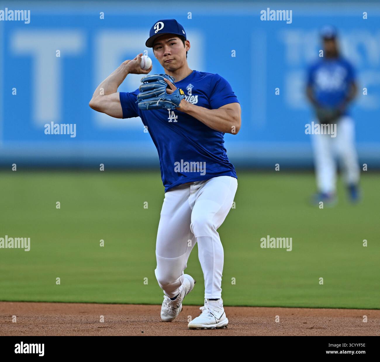 Los Angeles Dodgers Hyeseong Kim takes part in a practice before Game 1 ...
