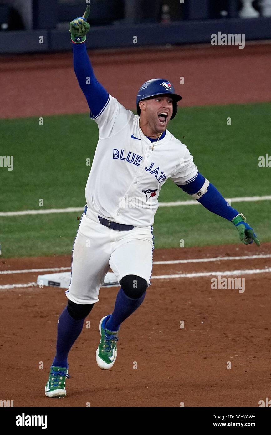 Toronto Blue Jays' George Springer celebrates his three run home run ...