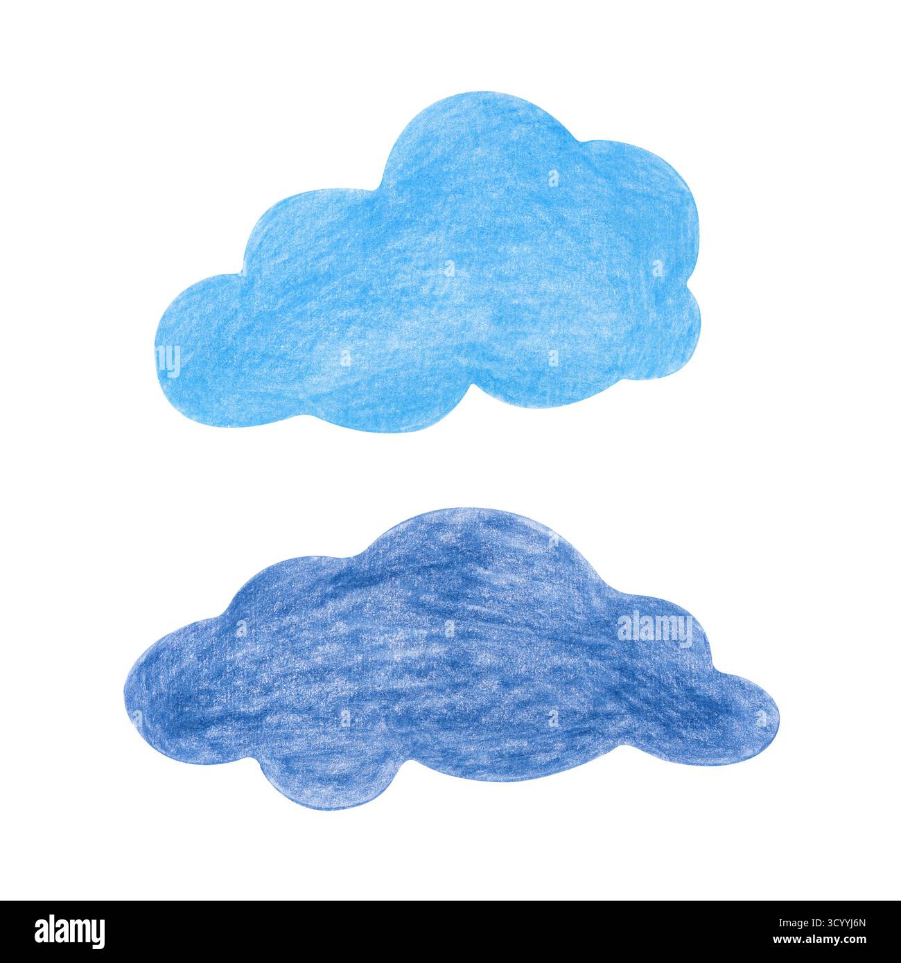 Two blue clouds, hand-drawn. The drawing with colored pencils is ...