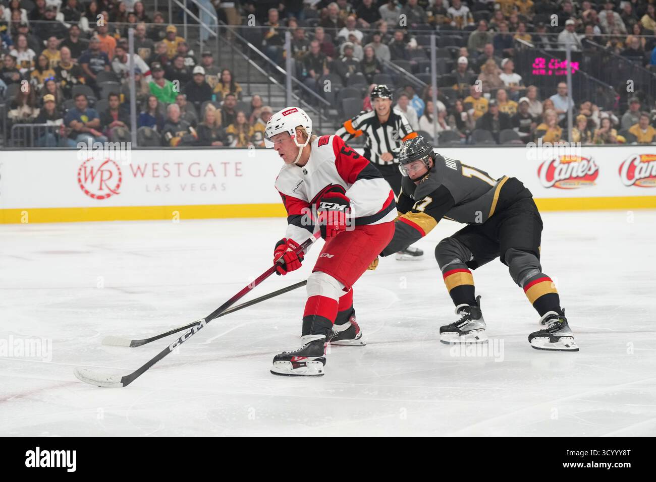 Carolina Hurricanes right wing Jackson Blake (53) skates the puck past ...