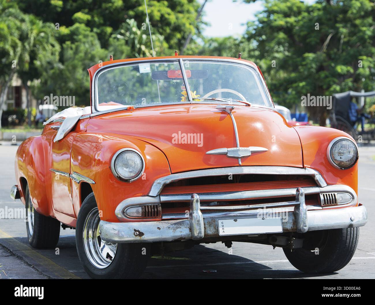 Orange American convertible classic car on street in Havana Cuba Orange ...