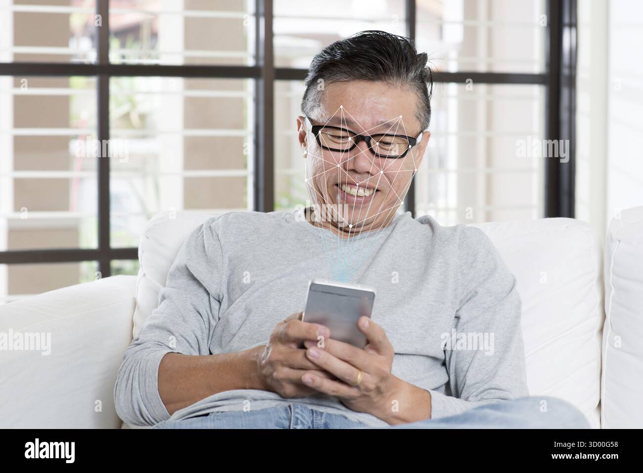 Biometric verification. Human facial detection with smartphone, high ...
