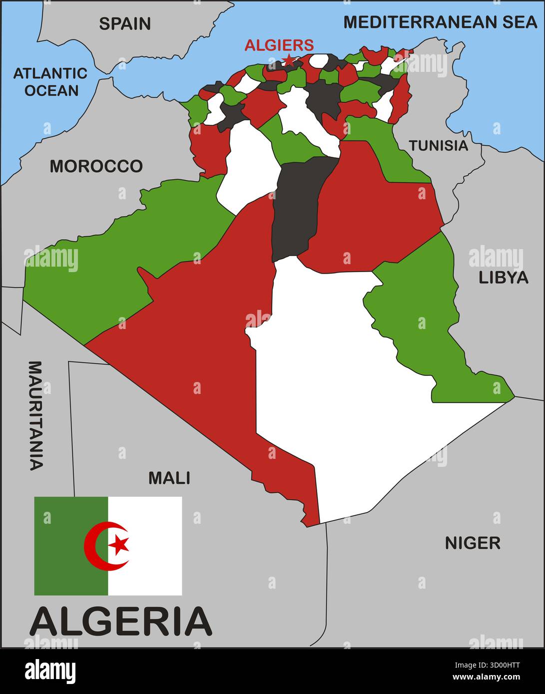 Political map of Algeria country with flag Stock Photo - Alamy