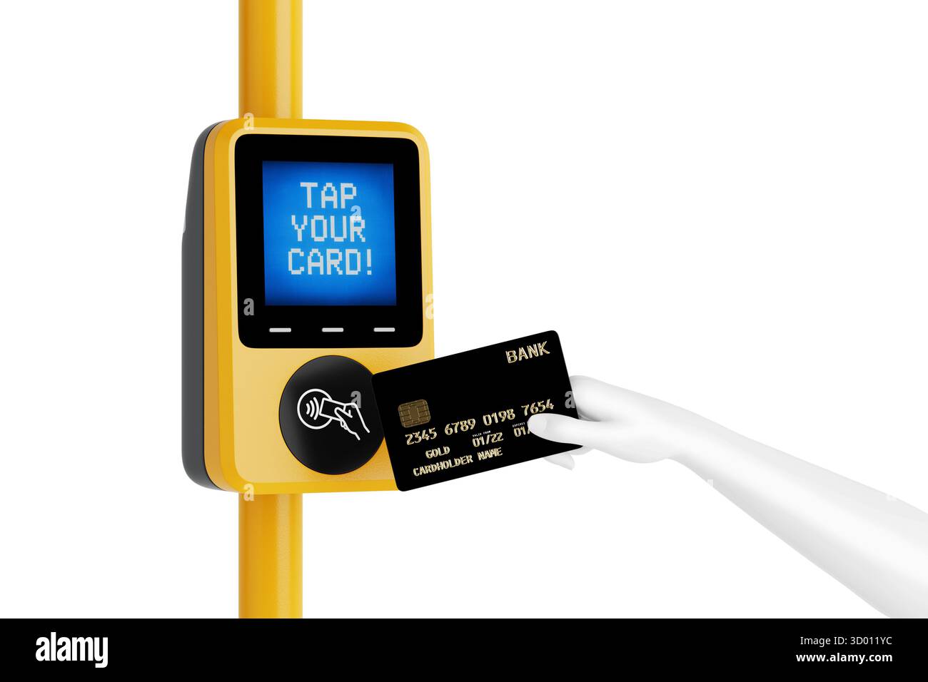 Smart Payment Concept. Hand Holding Bank Card Tapping On Yellow Bus ...