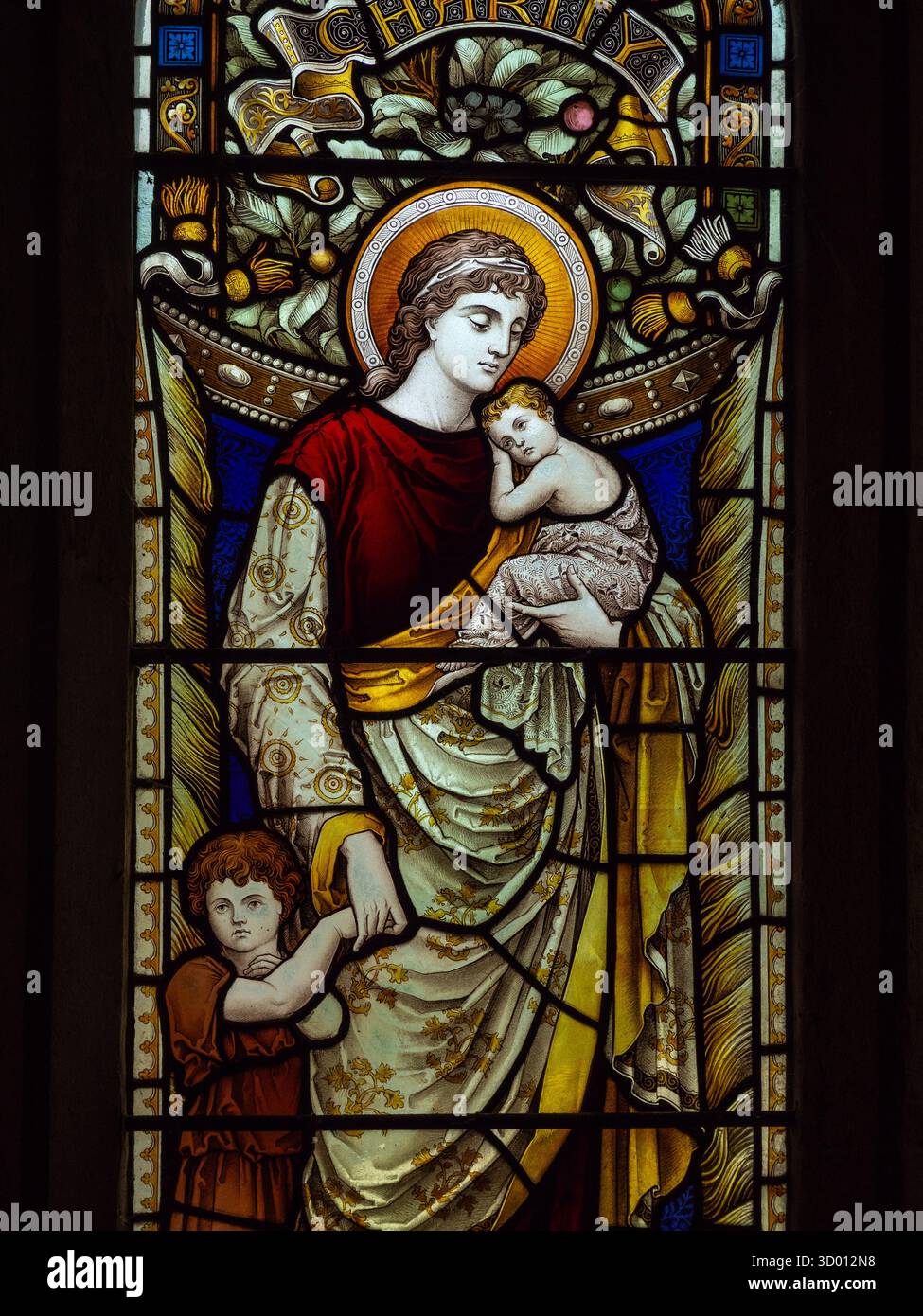 Detail from a19th century Victorian stained glass window depicting ...