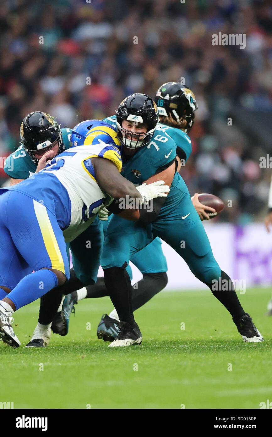 Jacksonville Jaguars Ezra Cleveland (76) in action against the Los ...