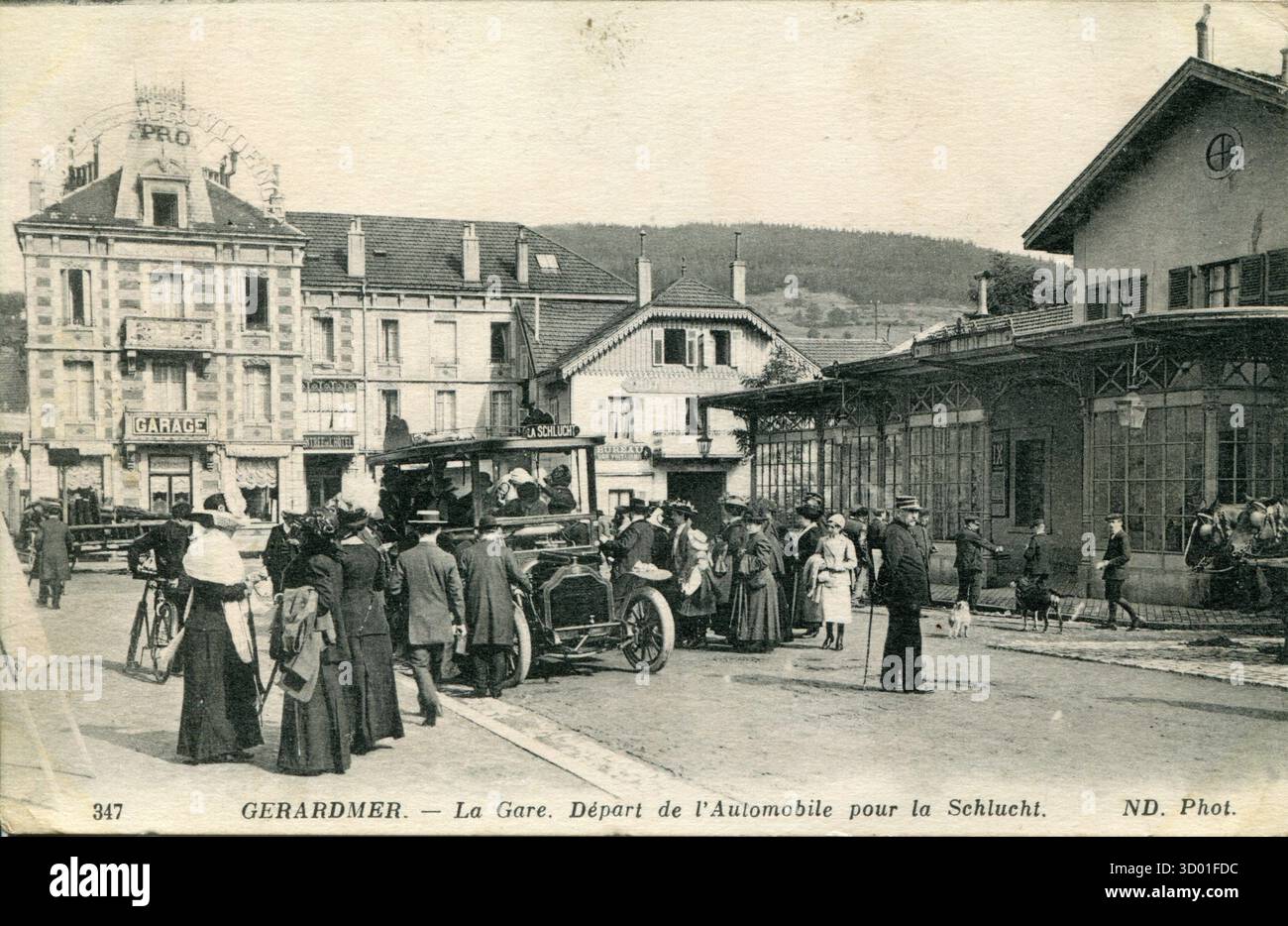 Gerardmer, the railway station. Departure of the bus for La Schlucht ...