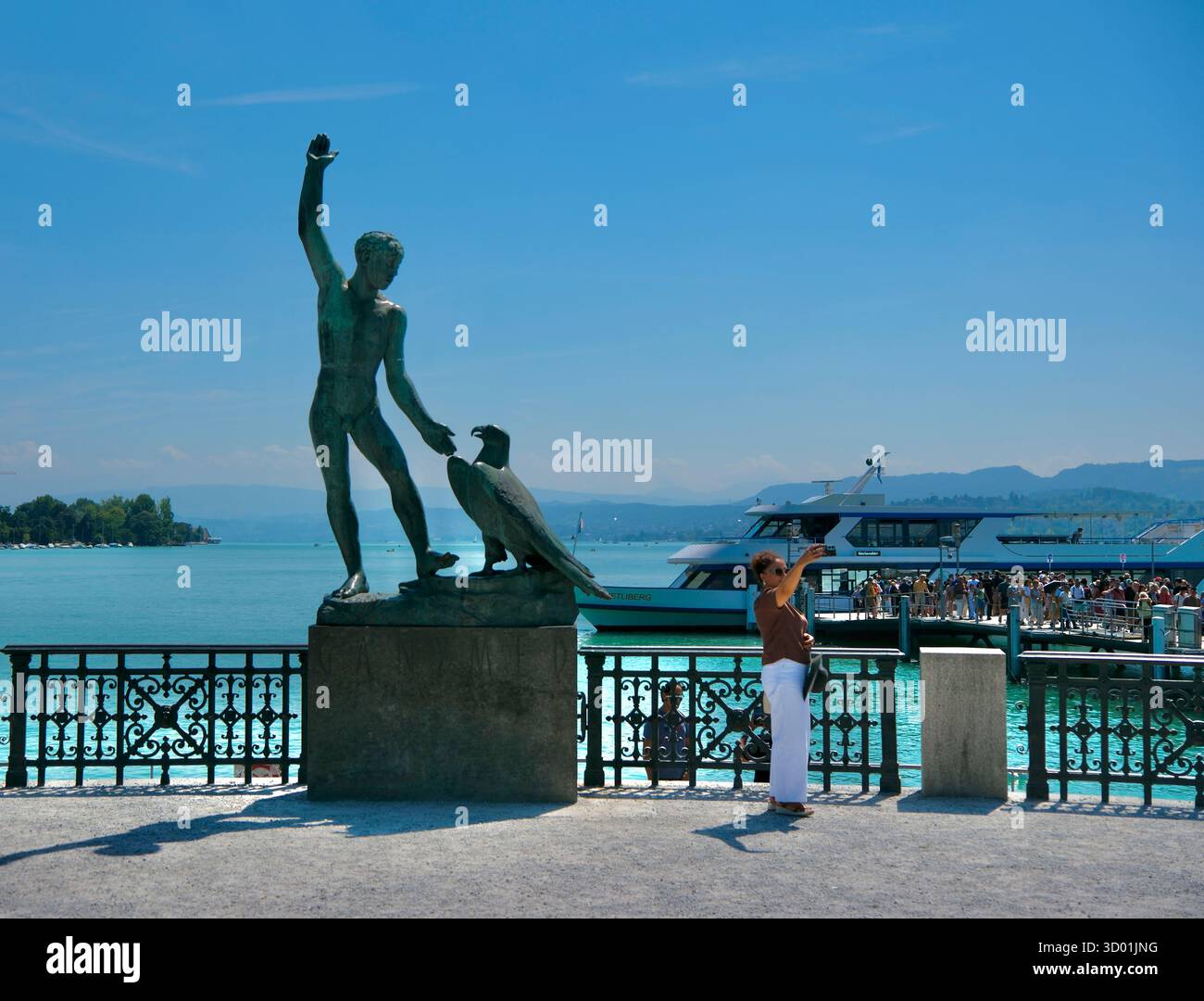 Switzerland, Zurich, Bürkliplatz Square, the statue of Ganymede, by ...