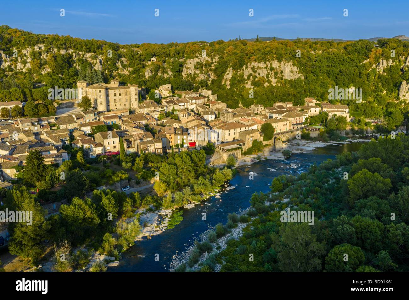 France, Ardèche (07), Ardèche gorges, the medieval village of Vogüé ...