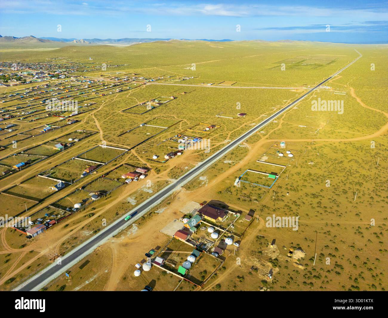Mongolia, Bulgan province, Dashinchilen, Millennium Road (aerial view ...