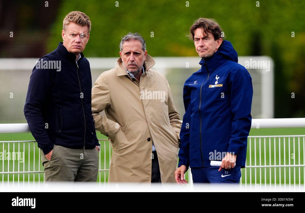Tottenham Hotspur sporting directors Fabio Paratici (centre) and Johan ...